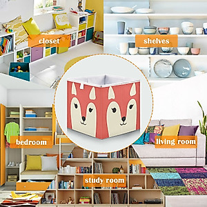 visesunny Funny Fox Animal Closet Baskets Storage Bins Fabric Baskets for Organizing Shelves Foldable Storage Cube Bins for Clothes, Toys, Baby Toiletry, Office Supply