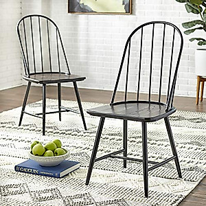 Target Marketing Systems Set of 2 Windsor Mixed Media Dining Room Chairs, with Spindle Back Design and Contoured Saddle Seat, 38" H x 18" W x 20" D, Black/Espresso