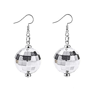 Disco Ball Earrings for Women Disco Earrings for Women Silver Mirrorball Earrings 70s Earrings Easy Match Disco Outfits Women Disco Accessories 70's Halloween Earrings for Women's Costume Accessories