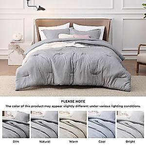 Bedsure King Comforter Set - Grey King Size Comforter, Soft Bedding for All Seasons, Cationic Dyed Bedding Set, 3 Pieces, 1 Comforter (104"x90") and 2 Pillow Shams (20"x36"+2")
