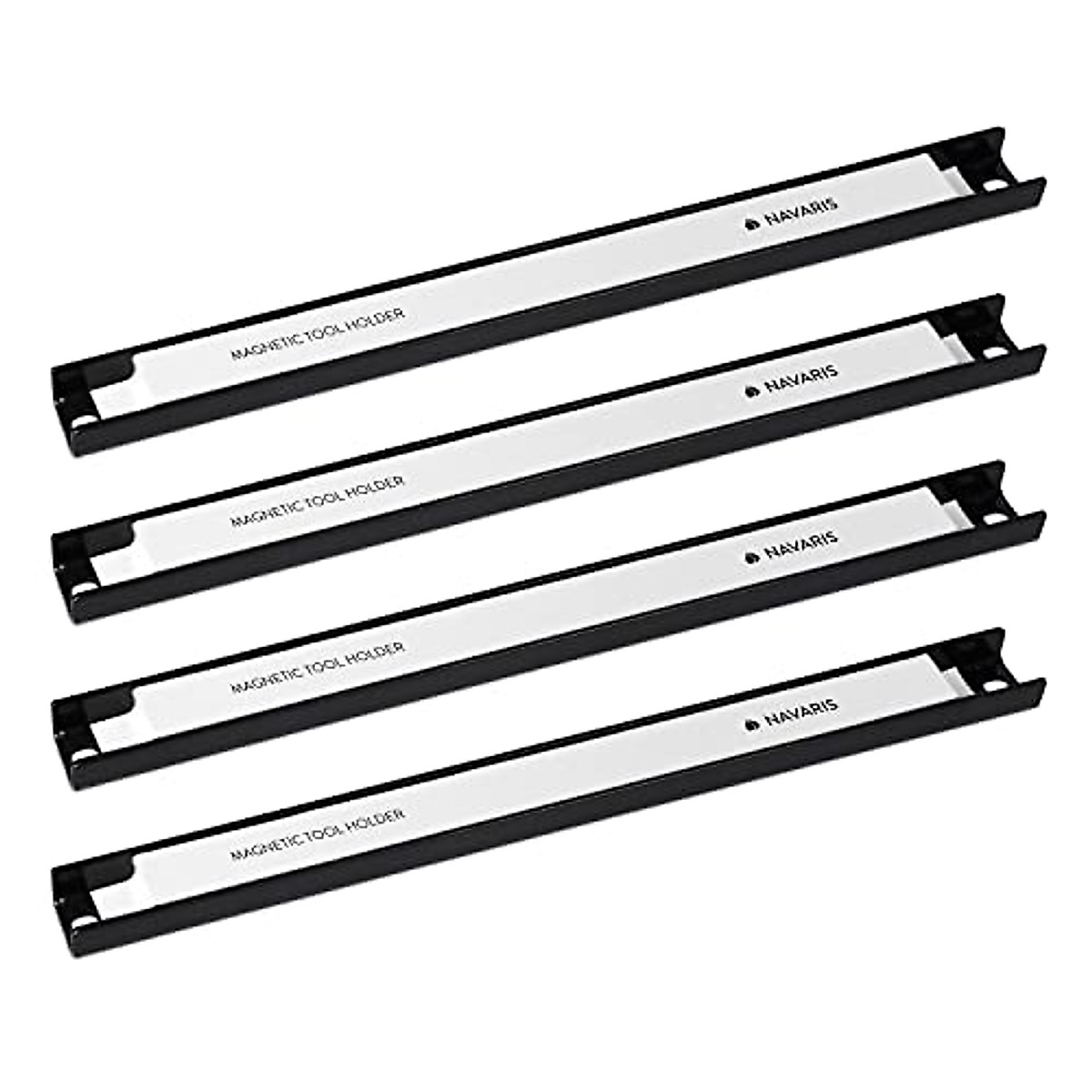 Navaris Set of 4 Magnetic Tool Holder Rack - 12 Inch Heavy Duty Garage Wall Holder Strip for Tools - Tool Bar with Magnet for Screwdriver, Wrench
