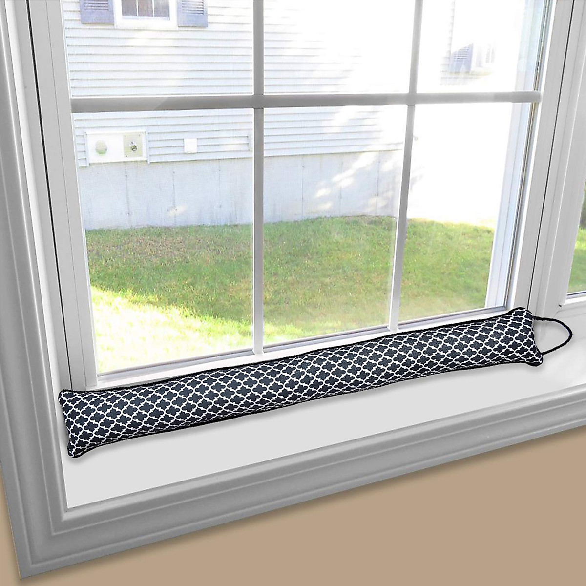 KindoBest Door Draft Stopper Moroccan Pattern - 35”L x 5”W x 2.5”H Heavy Duty Durable Door/Window Draft Blocker（Black）