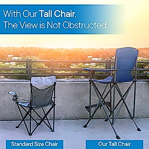 Extra Tall Folding Chair - Bar Height Director Chair for Camping, Home Patio and Sports - Portable and Collapsible with Footrest and Carrying Bag - Up to 300 lbs Weight Capacity (Blue)