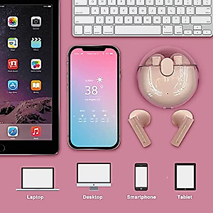 Mini Wireless Earbuds Bluetooth 5.1 Headset, IPX7 Waterproof, Touch Control in Ear Light-Weight Headphones Built-in Microphone, ANC Earphones Compatible with iPhone & Android (Pink)