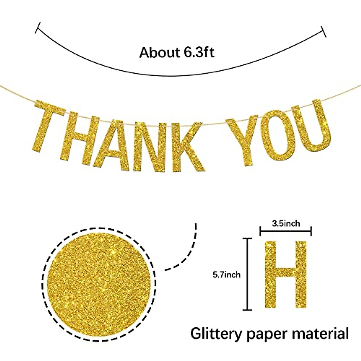 INNORU Gold Glitter Thank You Banner - Wedding Bunting Photo Booth Props Anniversary Bridal Party Decoration Supplies