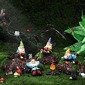Gnomes Fairy Resin Statues Miniature Fairy Garden Accessories Mini Dwarf Figurine Fairy Miniature Ornament DIY Kit Micro Landscape Ornaments for Outdoor Indoor Patio Yard Lawn Garden (Fire Gnomes)