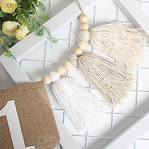 BOOMPA White 1st Birthday High Chair Banner - Wood Bead Tassel Garland - First Birthday Party Tassel Banner - Pure Angel 1st Birthday Photo Backdrop - Wall Hangings Decorative For Kids Bedroom Nursery