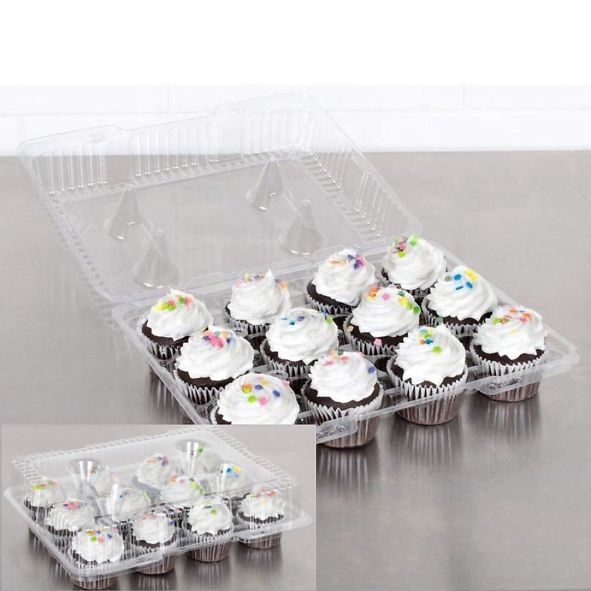 Dozen Cupcake Containers - Case of 24 cupcake boxes plastic 12 Compartment Cupcake Containers 12 count dozen cupcake containers Holds 12 Cupcakes (24, 12 Cavity Cupcake Container)
