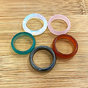 Gem Avenue Green and Pink Agate Hematite Carnalian Opalite Unisex Band Assorted Ring Size 6.5 Set of 5