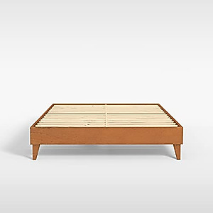 eLuxurySupply Wood Bed Frame – Made with 100% New Zealand Pine - Solid Mattress Platform Foundation w/Pressed Pine Slats - Easy Assembly – King (Almond)