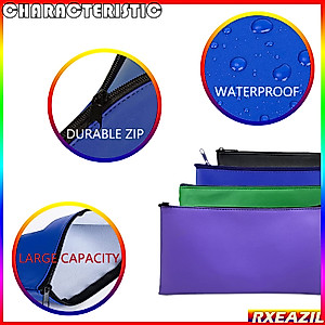 RXEAZIL 2 Pack Money Bag for Cash, 11x6 inches Security Durable Bank Deposit Money Coin Checks Bag Pouch Organizer Receipt Holder Utility Wallet for Cash Men Women (Black)