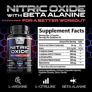 Extra Strength Nitric Oxide Supplement L Arginine 3X Strength - Citrulline Malate, AAKG, Beta Alanine - Premium Muscle Supporting Nitric Oxide Booster for Strength & Energy Supplements - 240 Capsules
