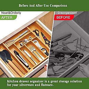 XYMiJiaLe Kitchen Drawer Organizer, Bamboo Drawer Organizer, silverware organizer, Kitchen Utensil Organizer, utensil organizer, flatware tray, expandable drawer organizer(6-8 slots)