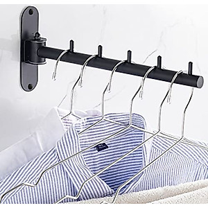 Clothes Hanger Rack Swing Arm, Floding Wall Mounted Clothes Hanger Rack for Laundry Room, Space Saving Clothes Hooks Holder for Drying Rack, Stainless Steel Hanging Hook Valet Hook Rod 2 Pack (Black)