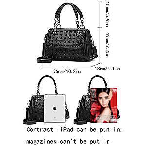 GJGJTER Women Soft Synthetic PU Leather Rivet decoration Tote Satchel Hobo Crossbody Top-Handle Shoulder Handbags Clutches-Black 2