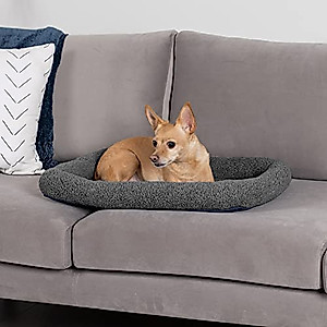 Furhaven Dog Bed for Small Dogs & Indoor Cats, 100% Washable, Sized to Fit Crates - Sherpa Fleece Bolster Crate Pad - Gray, Small