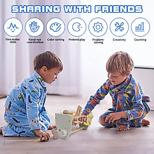 LEADER JOY Montessori Wooden Tools Kit Toddler Educational Construction Kids Toys Sets Play Box Preschool Play Tool Wooden Construction Toy （Yellow）