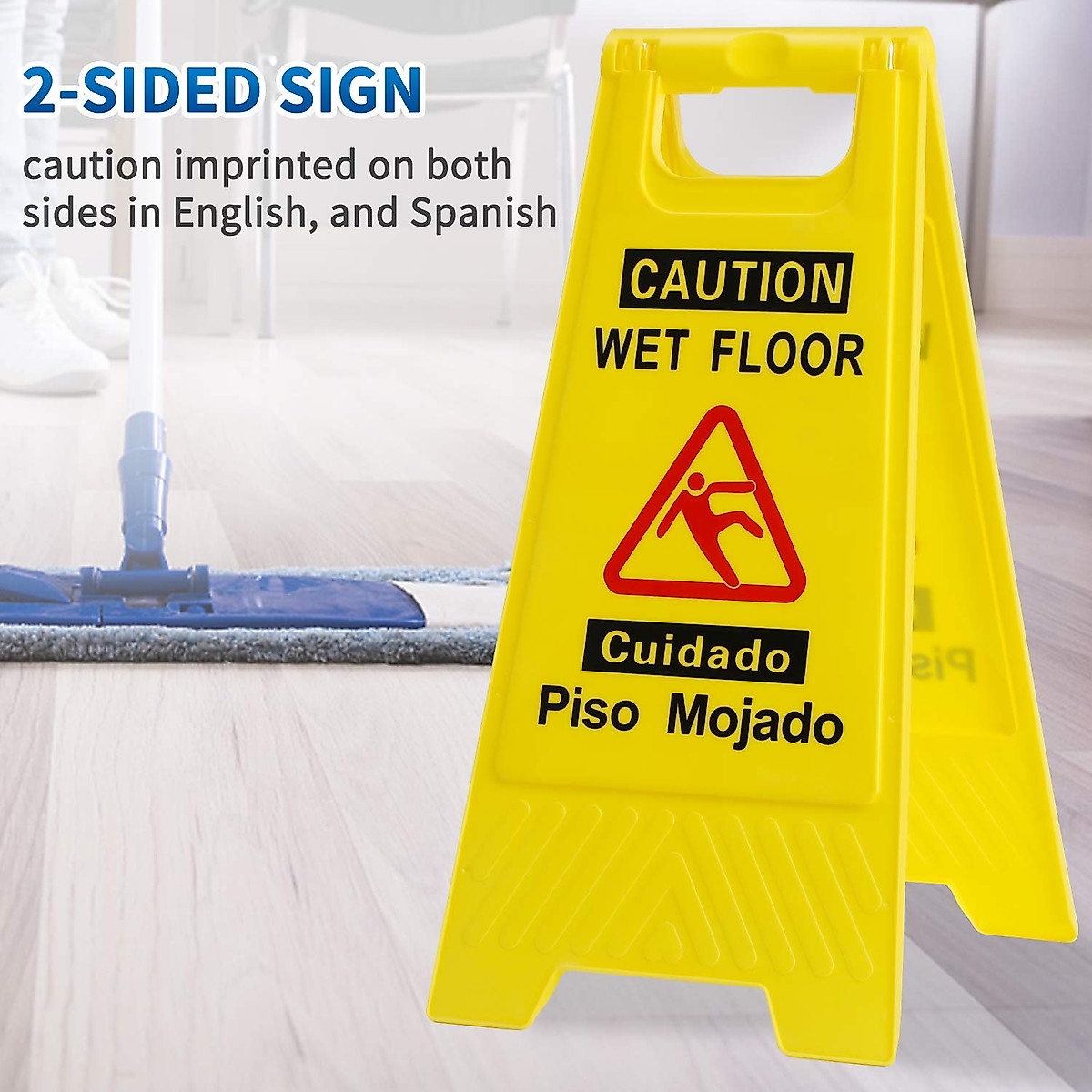 CERLMLAND Caution Wet Floor Sign, Foldable Sturdy Bilingual Double-Sided Safety Warning Signs for Commercial Use (3-Pack Yellow)