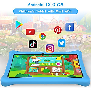 SGIN 10.1 inch Kids Tablet Android 12, 64GB ROM 2GB RAM(TF Card 512GB), Pre-Installed iWawa, Parental Control, 2.4G/5G WiFi, BT4.2, Dual Camera, Educational, Toddler Tablet Shockproof Case(Blue)