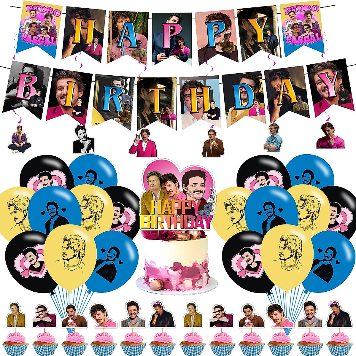 𝓟𝓮𝓭𝓻𝓸 𝓟𝓪𝓼𝓬𝓪𝓵 Birthday Party Supplies, 𝓟𝓪𝓼𝓬𝓪𝓵 Party Decorations with Happy Birthday Banner Cake Topper Cupcake Toppers Balloons Stickers for 𝓟𝓮𝓭𝓻𝓸 Themed Party Decortions