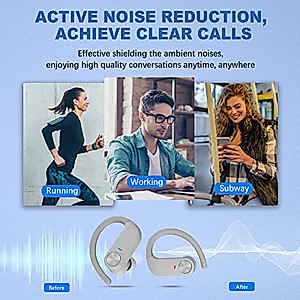 BEBEN Wireless Earbuds, 36H Playtime Bluetooth Headphones with Mics and Charging Case for iPhone Android, Waterproof Running Headphones for Gym Workout, Hi-Fi Sound Over Ear Buds with Earhooks - Grey