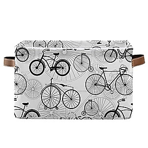 xigua Bicycle Bike Print Storage Baskets,Large Decorative Collapsible Rectangular Canvas Fabric Storage Bin for Home Office(15x11x9.5inch,1 Pack)
