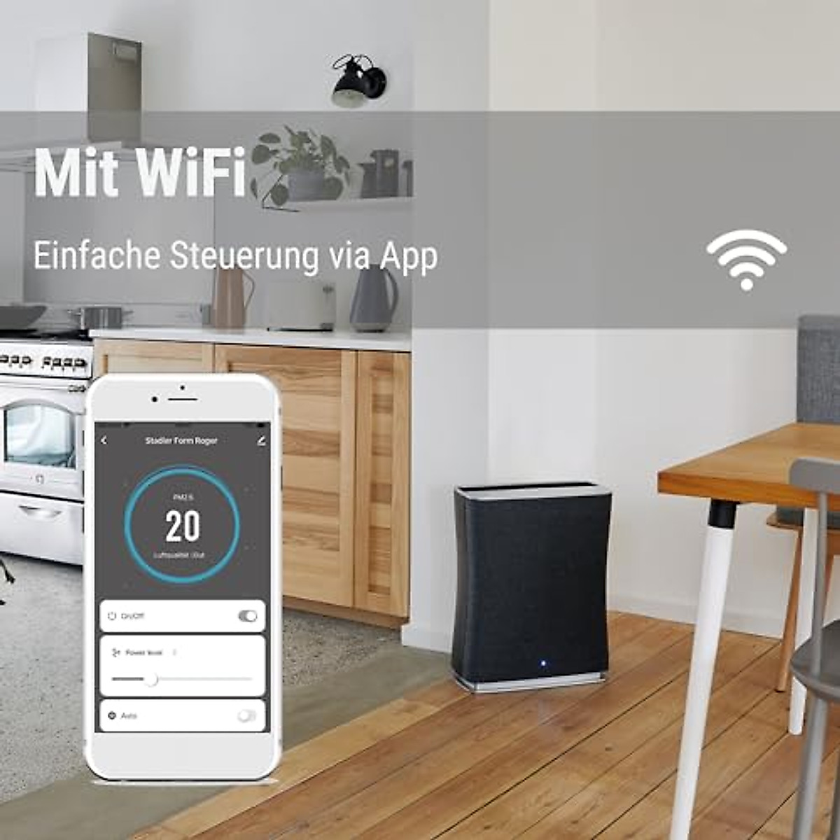 Stadler Form Luftreiniger Roger mit Dual Filter (H12 HEPA & Aktivkohle), filtert Schadstoffe wie Pollen, Staub, Tierhaare, Bakterien und Viren aus der Luft, bis zu 66 m² inkl. Auto-Modus