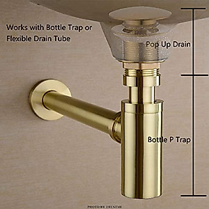 TRUSTMI Brass Pop Up Bathroom Sink Drain Strainer Stopper no Overflow Hole Kitchen Basin Sink Bottle Trap Drainer, Brushed Gold
