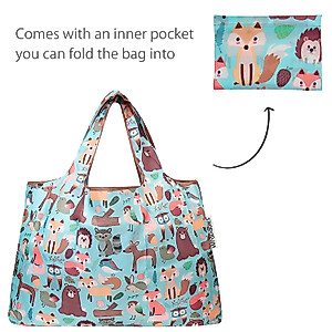 allydrew Large & Small Foldable Tote Nylon Reusable Grocery Bags, Set of 2, Wilderness Animals