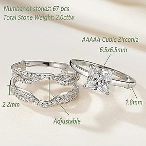 Wuziwen 2 Carat Princess Cut 925 Sterling Silver Ring Enhancers CZ Wedding Ring Sets For Women Size 10