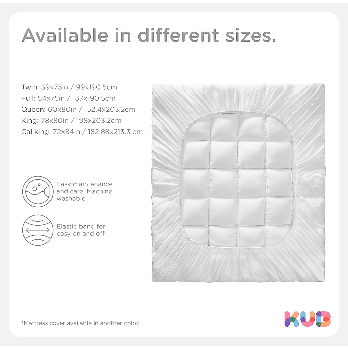 KUB Cotton Mattress Topper, Queen, Cooling Cotton Pillow Top with 8-21 Inch Deep Pocket, 3D Snow Down Alternative Fill, Breathable Fluffy Mattress Pad Cover (White, Queen 80 * 60inch)