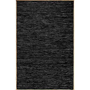 nuLOOM Sabby Hand Woven Leather Flatweave Area Rug, 4x6, Black