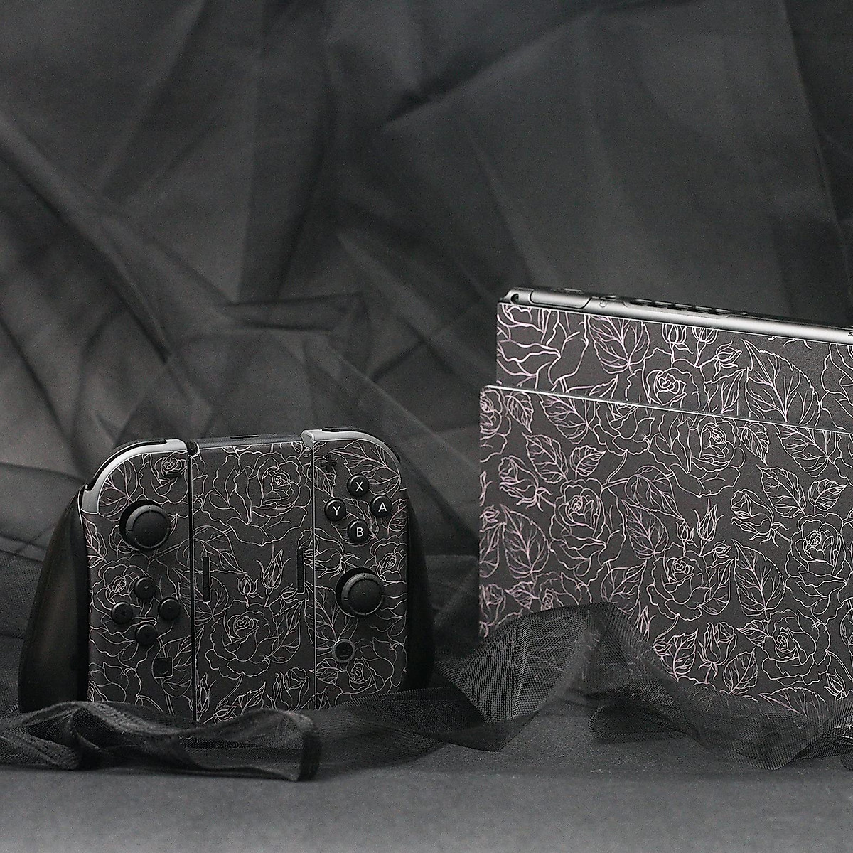 BelugaDesign Rose Switch Skin | Pastel Sticker Wrap Vinyl Decal | Flower Valentine Cute Compatible with Nintendo Switch (Switch Standard, Black)