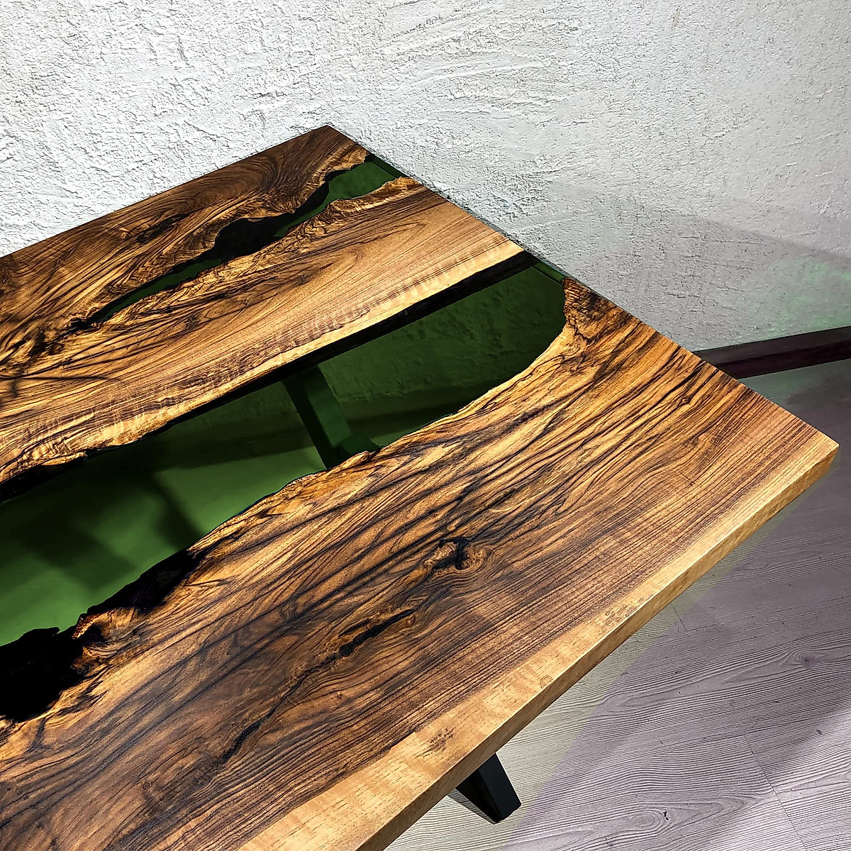 35" x 78" Epoxy Dining Table | Epoxy Resin Table | Live Edge River Table | Emerald Green Epoxy River Table | Green Epoxy Table | Walnut Table