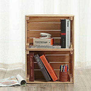 WUERMU Wooden Crates are Suitable for Storage, Milk Crates, Wine Crates, toy Crates, Display and Decoration, Camping, and Other Purposes. They are Sturdy and Durable, set of 2 Length of 17.7 inches.