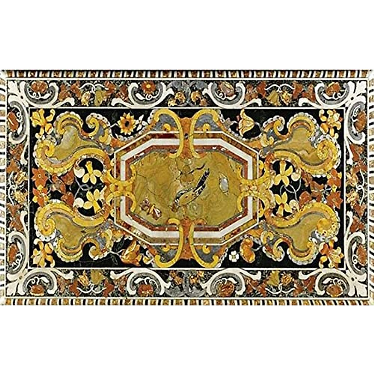 48" x 30" Inch Black Marble Dining Table/Coffee Table Italian Pietra Dura Design Outdoor Indoor Table, Office Table, Conference Table