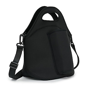 Essential Pal Black Insulated Lunch Bag Tote – Thick, Durable Neoprene Lunch Bags with Double-Layer Insulation & Insulated Bottle Holder – Machine-Washable, Freezable Lunch Bag with Removable Strap