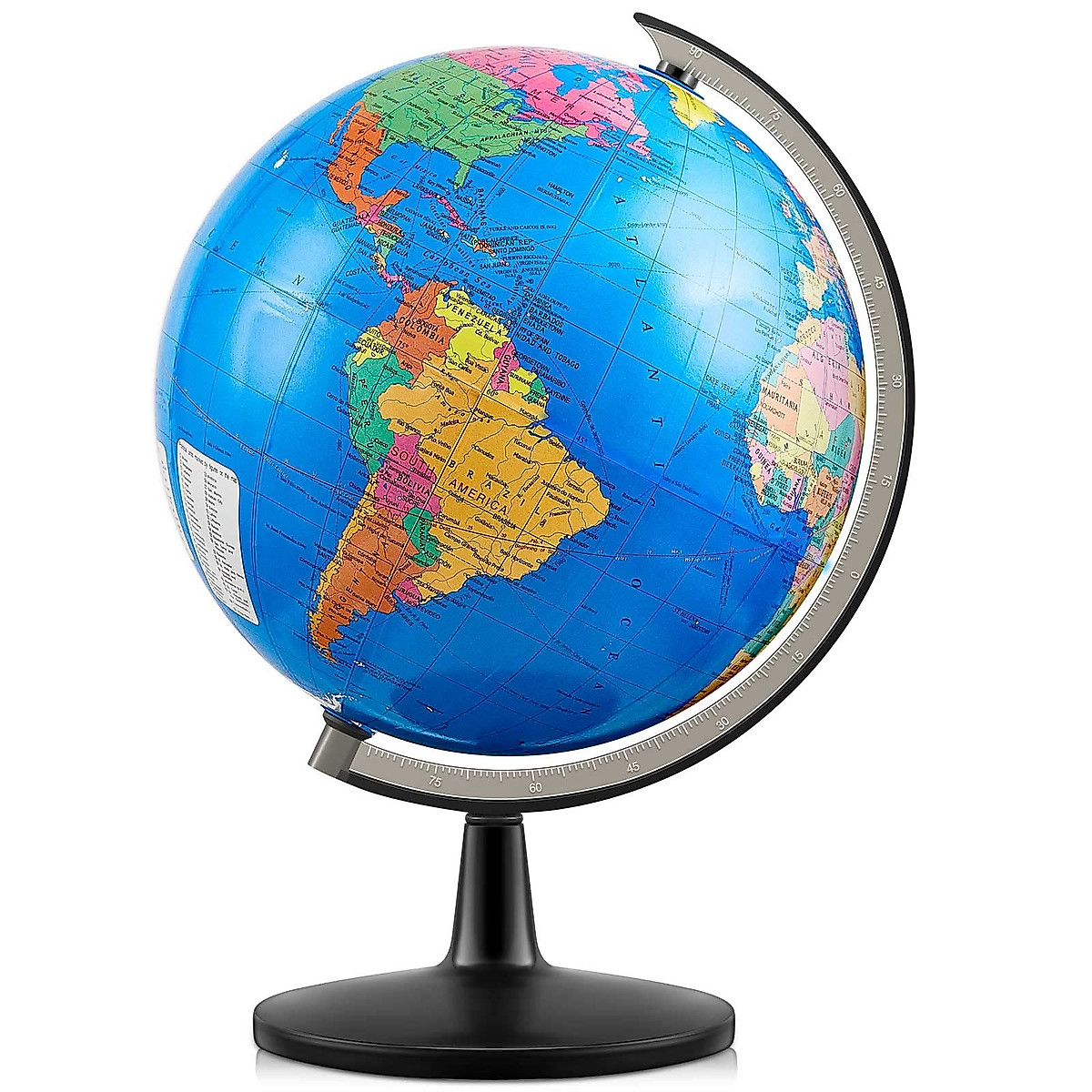Lewtemi 13 Inch World Globe with Stand, Blue, Metal & Plastic Base, Political Map, Easy Rotate, Retro Style, Educational Globe for Students & Teachers