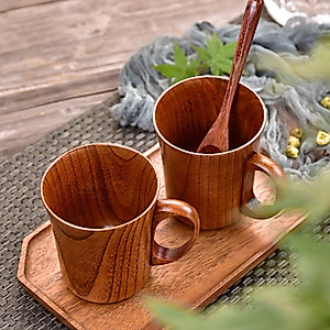 Aritjt Wooden Coffee Cups Tea Cups with Handle, 9.5oz, 280ml, Wood Outdoor Travel Man Mug Tea Camping Cup,Drinking Wood Mugs for Beer/Coffee/Milk/Water