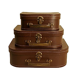 wald imports - Set of 3 Paperboard Suitcases - Decorative Storage Boxes - Suitcase Set for Decoration, Storage, and More (Brown)