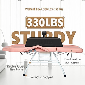 OmySalon Esthetician Salon Bed, Professional Massage Tattoo Table Salon Spa Equipment with 2 Beauty Baskets,Facial Beauty Barber Waxing Lash Microblading,Pink