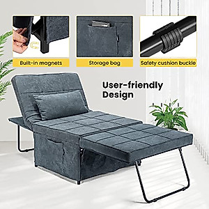 VIVOHOME Folding Sofa Bed with Pillow, 4 in 1 Multi-Function Ottoman Guest Sleeper with Adjustable Backrest, Blue/Gray