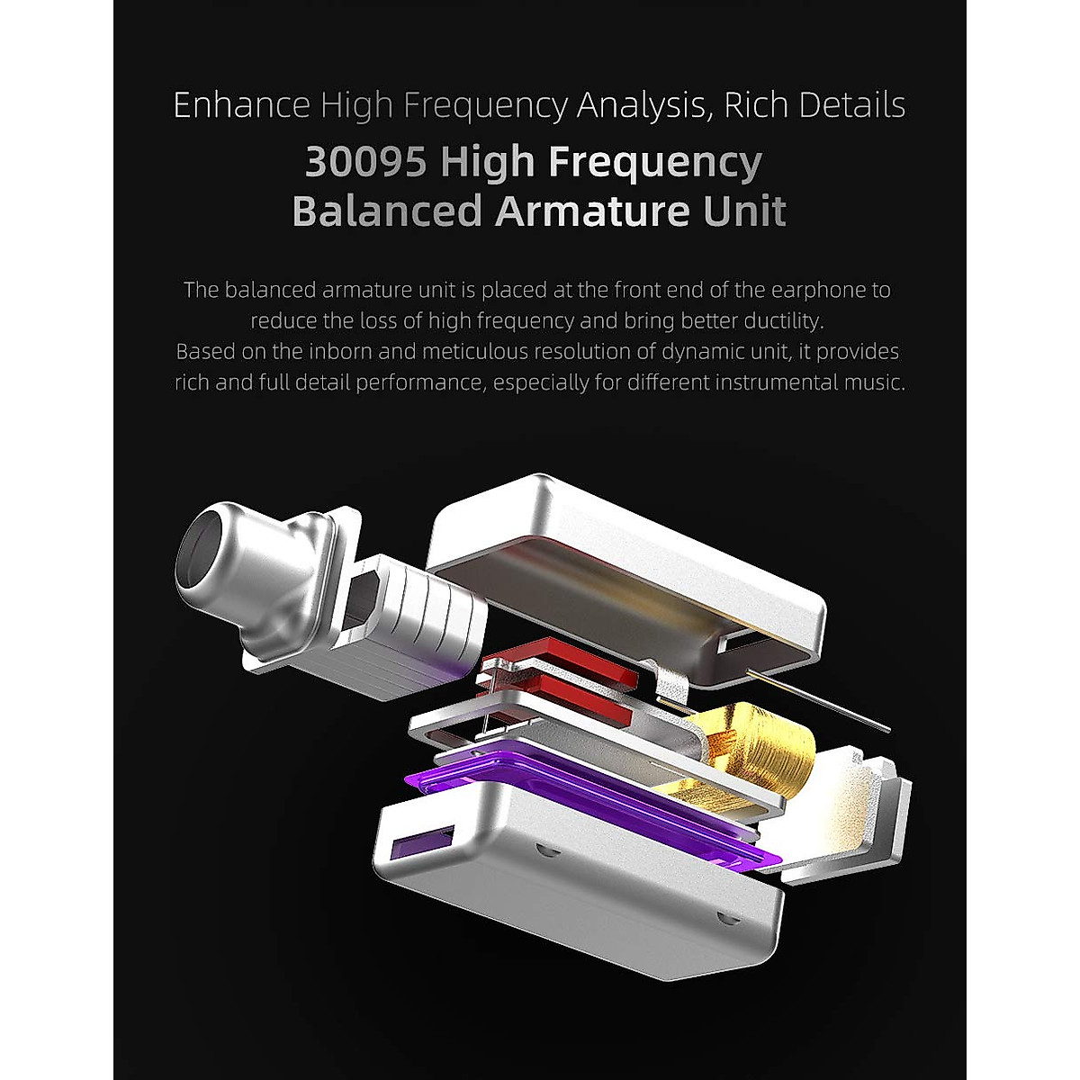 Kinboofi KZ ZSTX in Ear Headphone, 1BA 1DD HiFi Earphone with Hybrid Driver High Fidelity Sound IEM Headset with Detachable Cable (with Microphone, Purple)