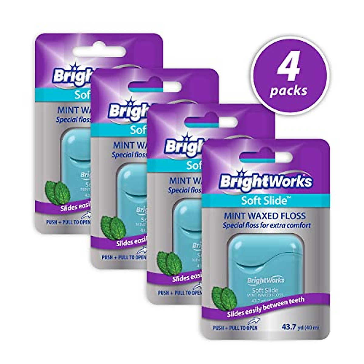 BrightWorks Soft Slide Dental Floss, for Tight Spaces and Extra Comfort, 43.7 Yards (Pack of 4)