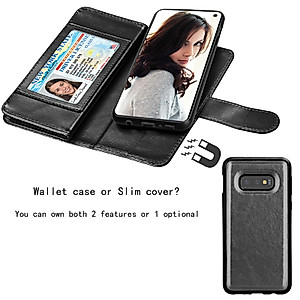NJJEX Wallet Case for Galaxy S10E, for Galaxy S10E 5.8" Case, PU Leather [9 Card Slots] Credit Holder Flip Folio [Detachable][Kickstand] Magnetic Phone Cover & Wrist Strap for Samsung S10E [Black]