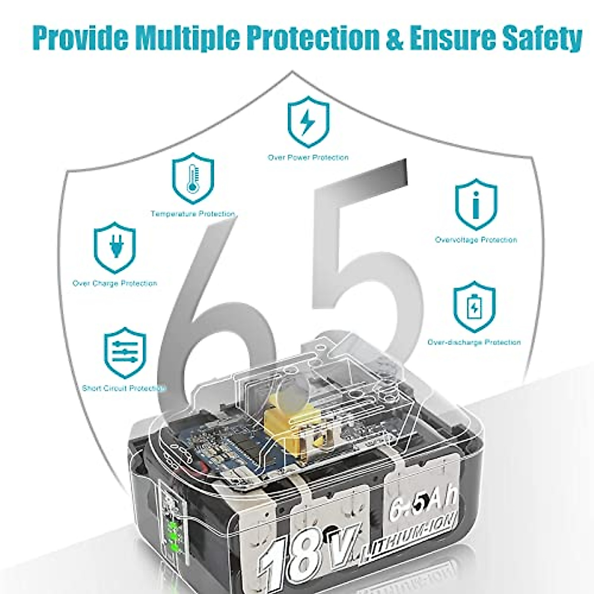 Bonacell Upgraded 6.5Ah 18V Replacement for Makita 18V Battery Compatible with Makita 18 Volt Battery BL1860 BL1850 BL1840 BL1830 BL1820 BL1815B LXT400 Cordless Power Tools 2Packs