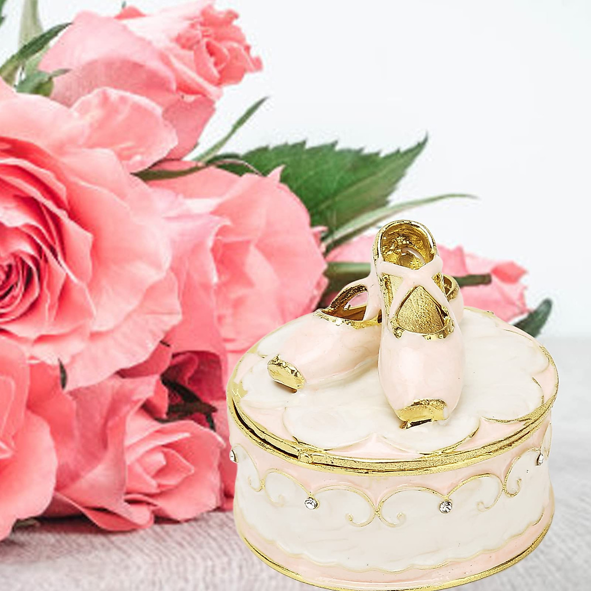 MSUIINT Jeweled Ballet Shoes Trinket Boxes Exquisite Compact Decorative Trinkets Jewelry Box Small Box Ring Case Necklace Organizer Storage Box Wedding Birthday Gift