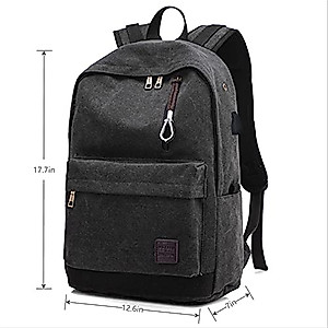 XINGWANG Backpack, Canvas Business Travel Backpack, Student School Bag, Laptop Backpack, External USB Charging Bag with Headphone Jack (Black)