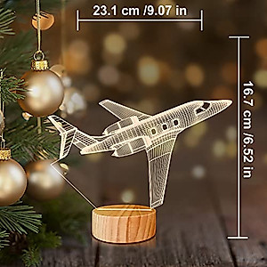 Airplane Night Light 3D Illusion Lamp,Soft Warm Colors Wood Table Lamp for Boys Pilot Gifts with USB Power