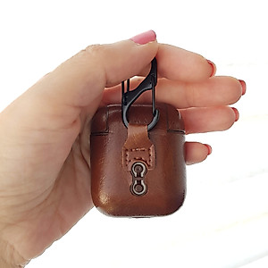 Custom Name AirPods PU Leather Case, Personalized Protective Cover Compatible with Apple AirPod 1 or 2[Front LED Visible] [Support Wireless Charging] Keychain Brown/Light Brown/Red